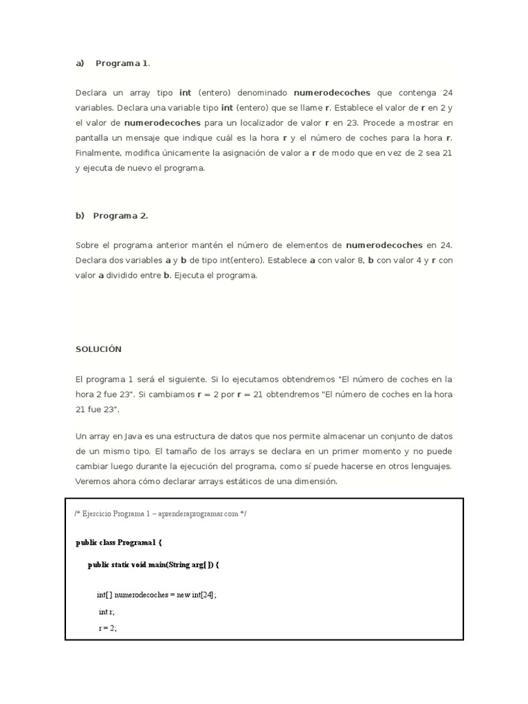 Ejerccicios Resueltos de Arrays | PDF | Estructura de datos de matriz | Java (lenguaje de ...