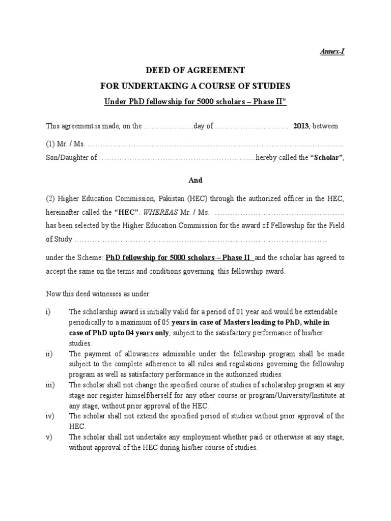 Deed of Agreement | PDF | Notary Public | Doctor Of Philosophy