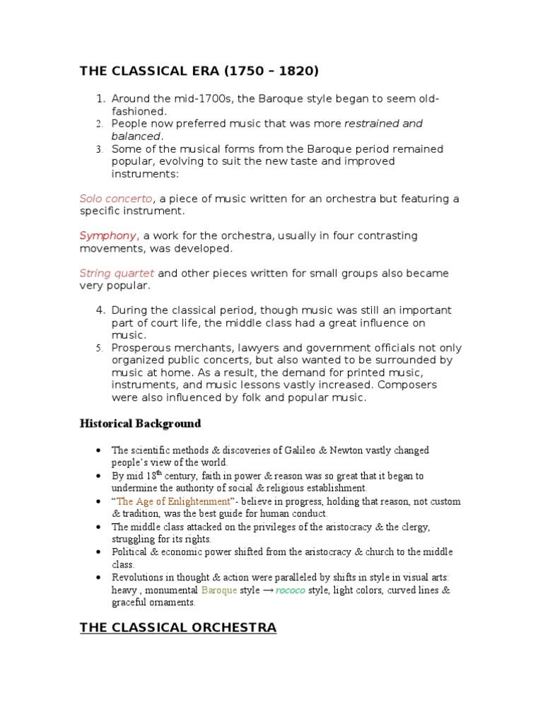 The Classical Era Music | PDF | Classical Period (Music) | Orchestras