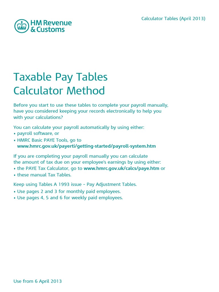 Calculator Tables (April 2013) Tax Tables | PDF | Payroll | Public Finance