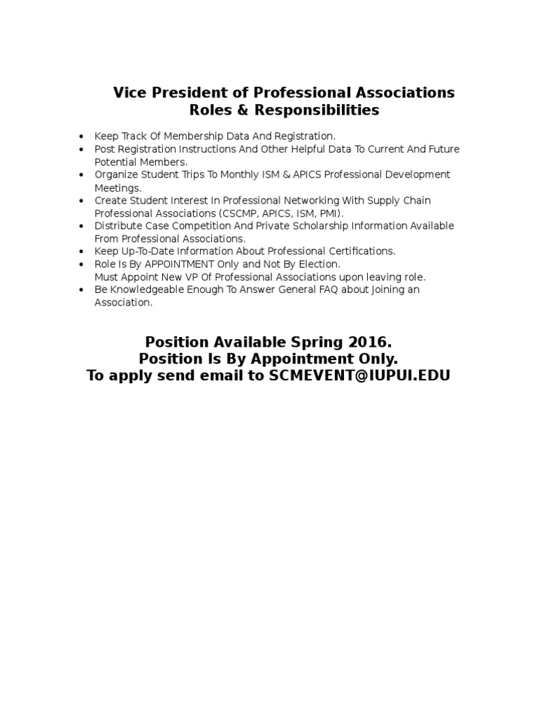 Vice President of Professional Associations Roles & Responsibilities | PDF