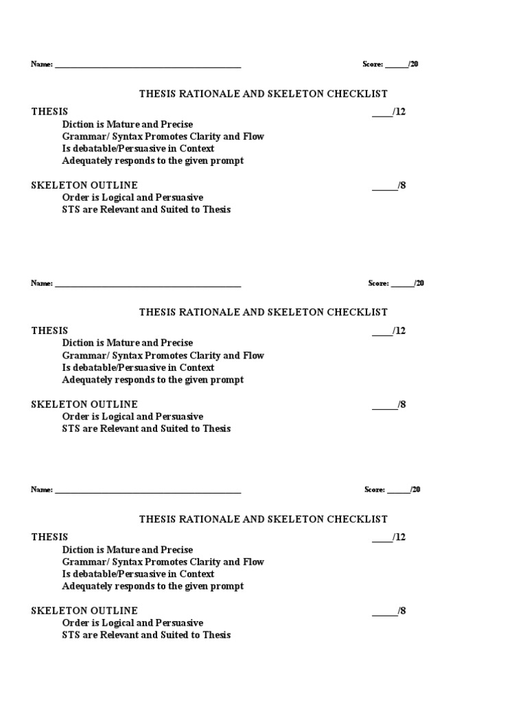 Thesis and Skeleton Rubric | PDF | Teaching Methods & Materials