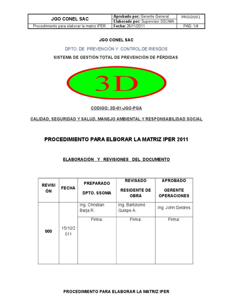 Procedimiento para Elaborar El IPER | PDF | La seguridad | Riesgo