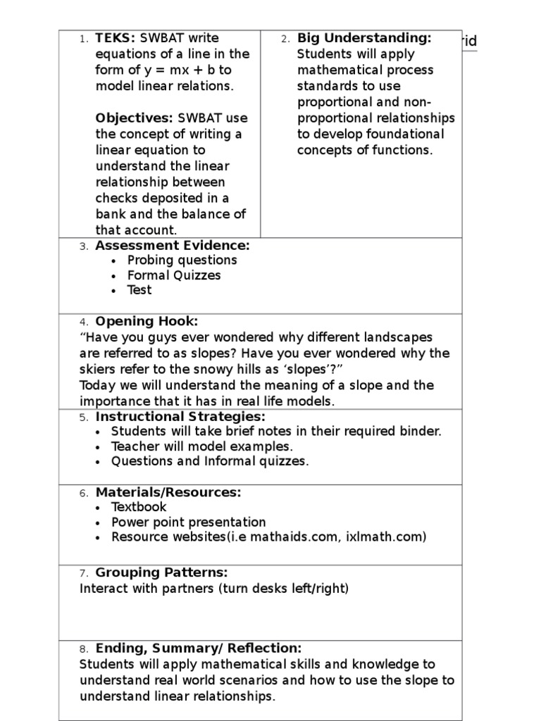 TEKS Math Models: Linear Equations | PDF