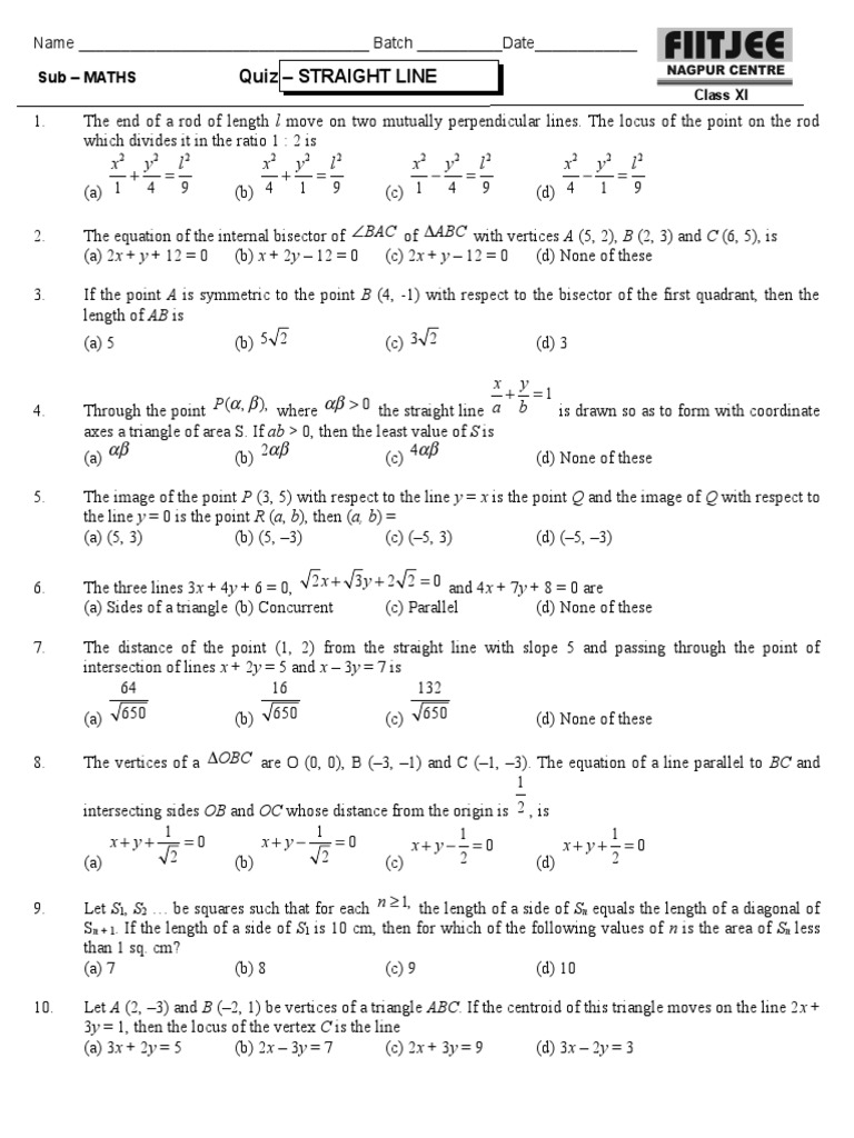 Analysis of a Mathematics Quiz on Straight Lines and Coordinate ...
