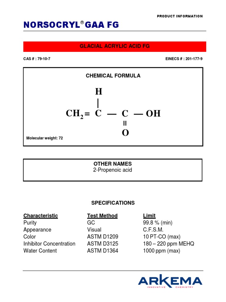 Tds Acrylic Acid PDF | Download Free PDF | Polymerization | Poly(Methyl ...