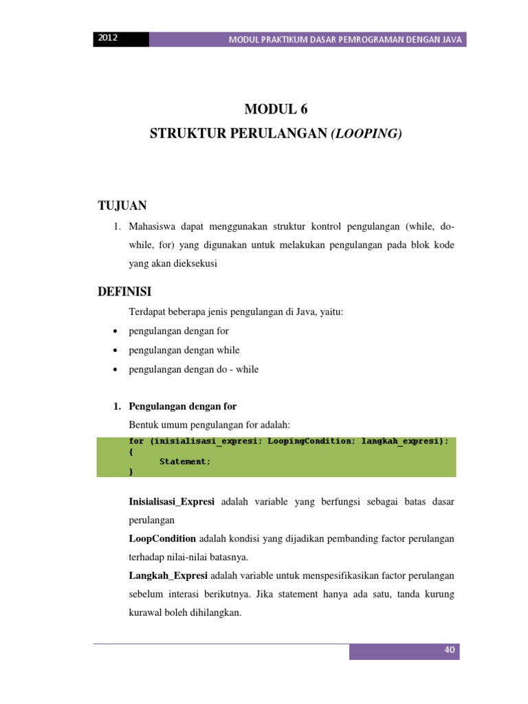 Modul 6 Struktur Pengulangan (Looping) | PDF | Komputer