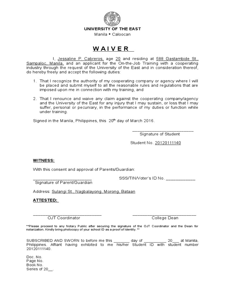 Waiver With Infos | PDF