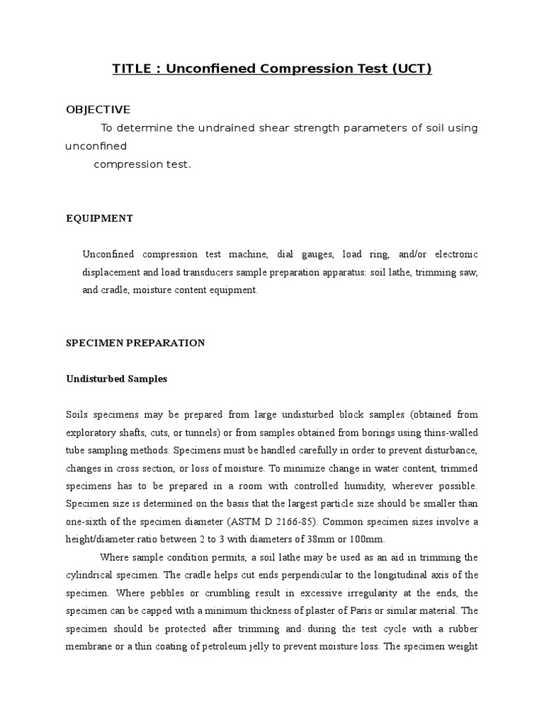 Unconfined Compression Test | PDF | Deformation (Mechanics) | Strength ...