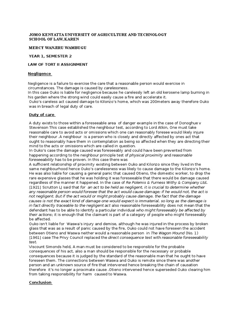 Tort Assignment | PDF | Proximate Cause | Negligence