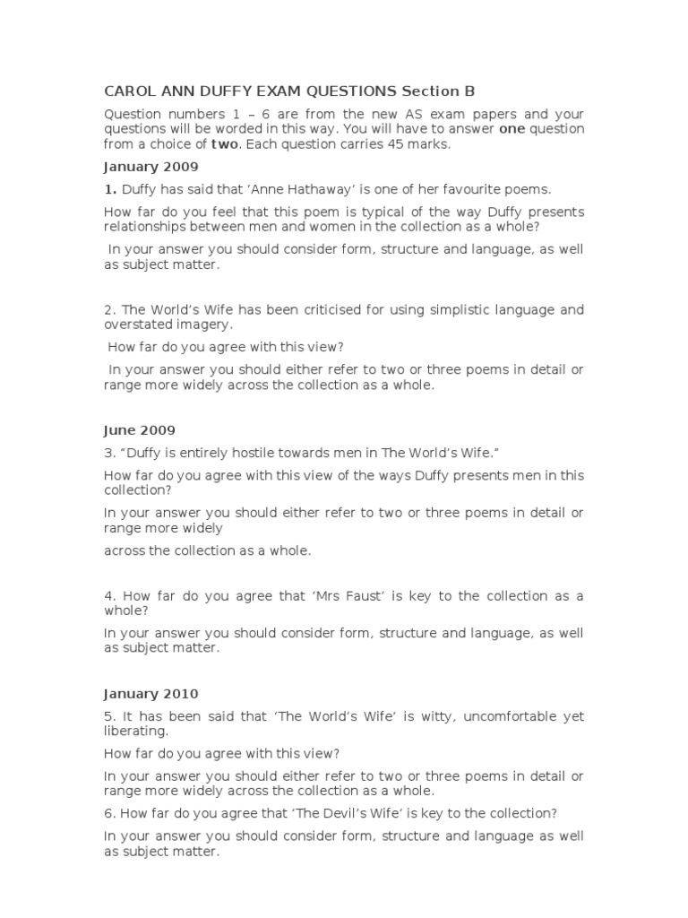 Exam Questions | Poetry | Fiction & Literature