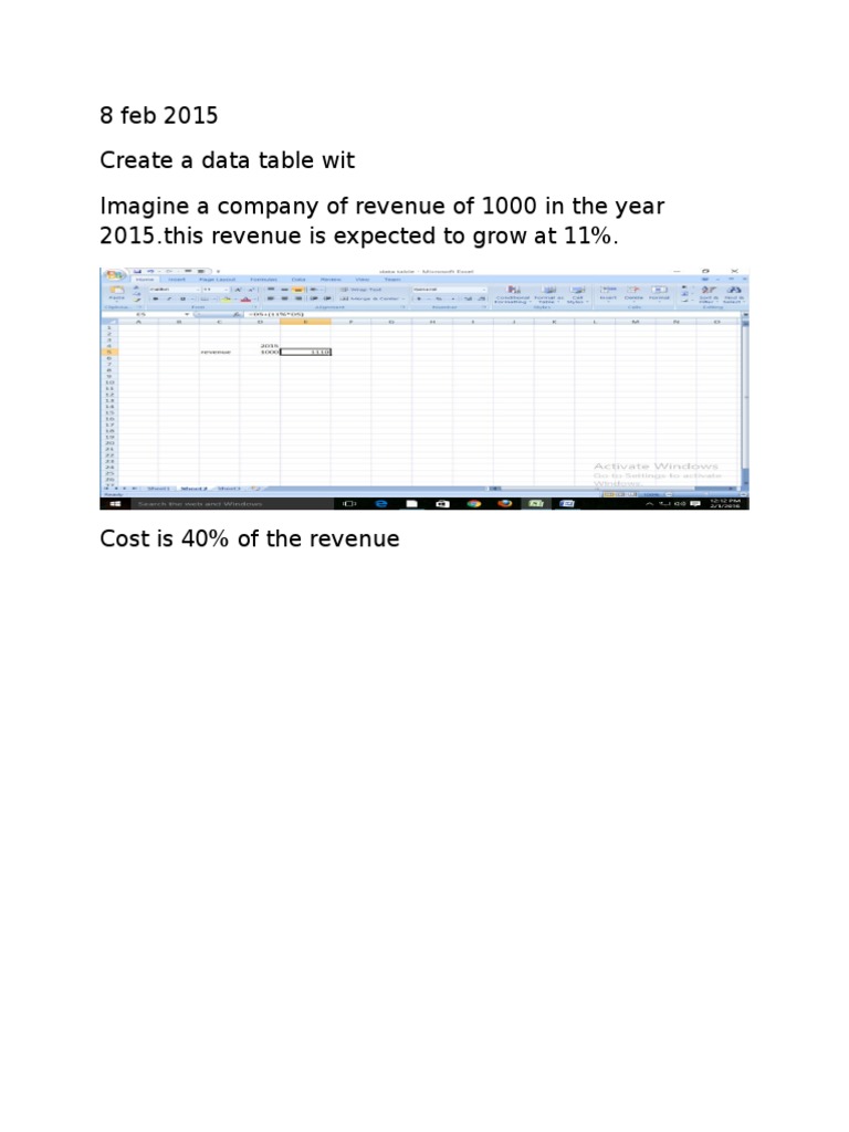 8 Feb 2015 Create A Data Table Wit Imagine A Company of Revenue of 1000 ...