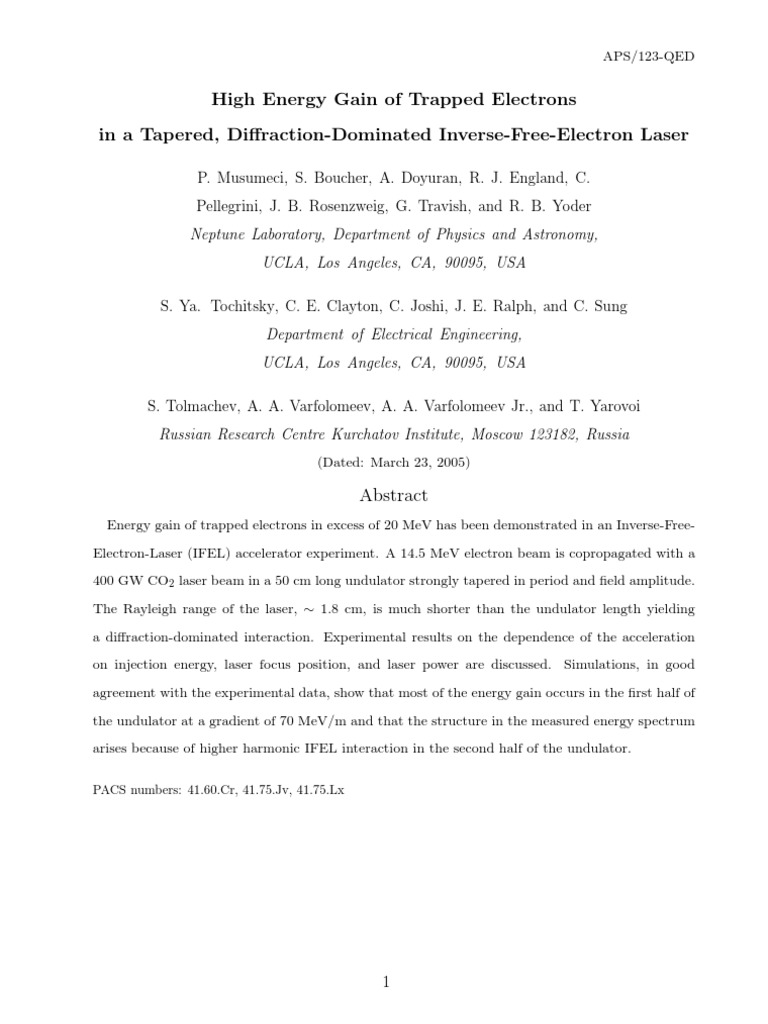 High Energy Gain of Trapped Electrons in A Tapered, Diffraction-Dominated Inverse-Free-Electron ...
