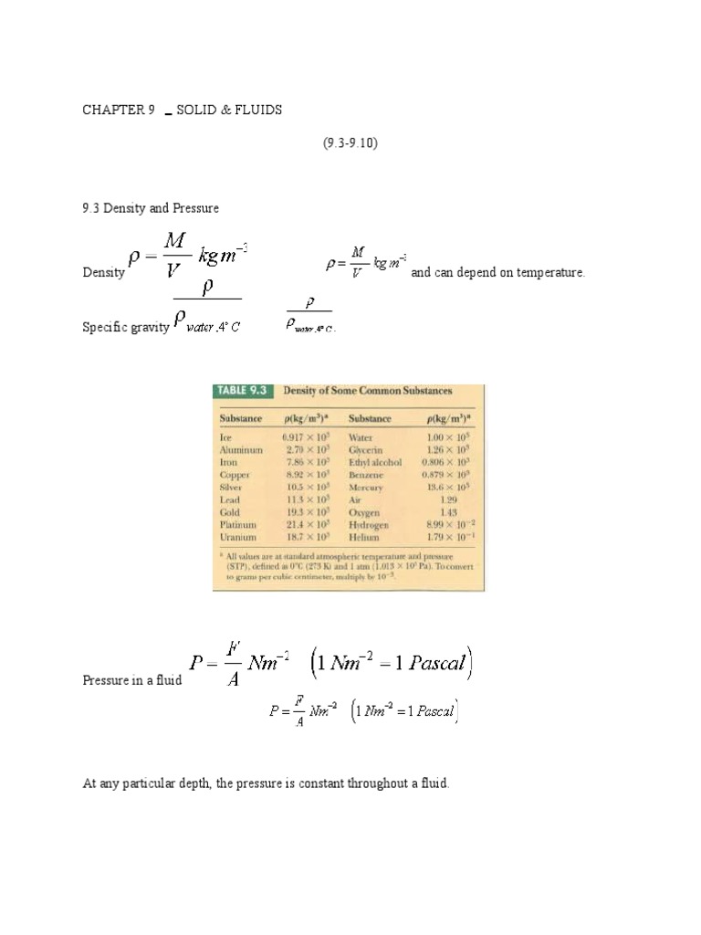 CHAPTER 9 - Fluids | PDF | Pressure | Buoyancy