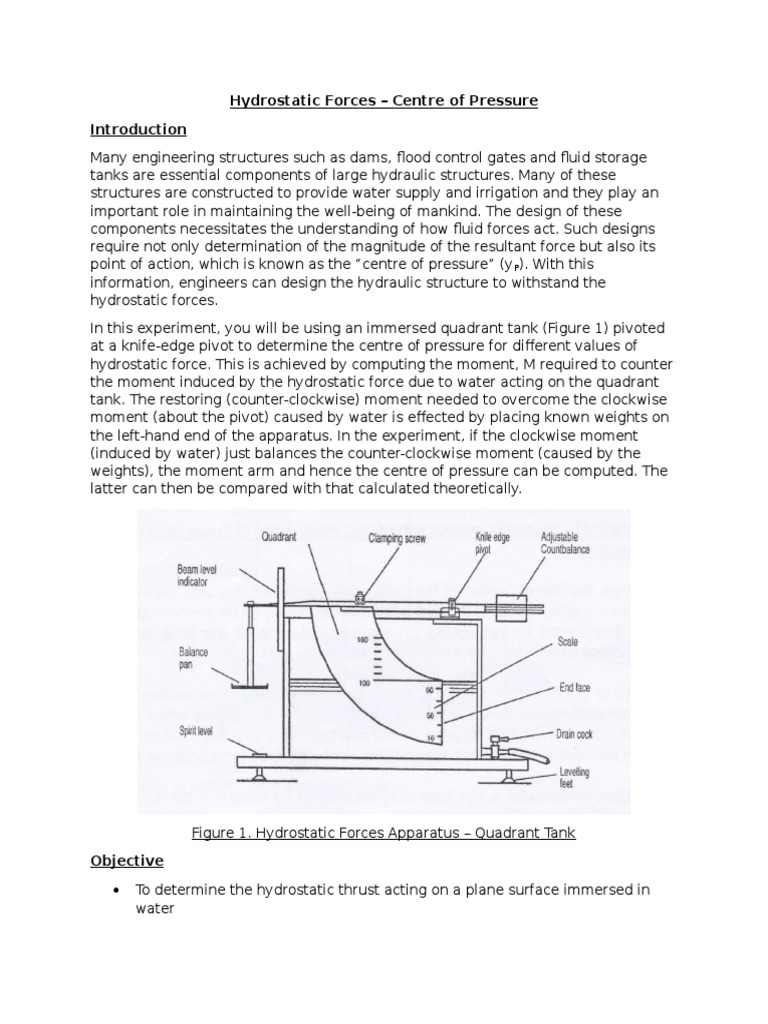 Hydrostatic Force - Centre of Pressure Lab Report | PDF | Cartesian ...