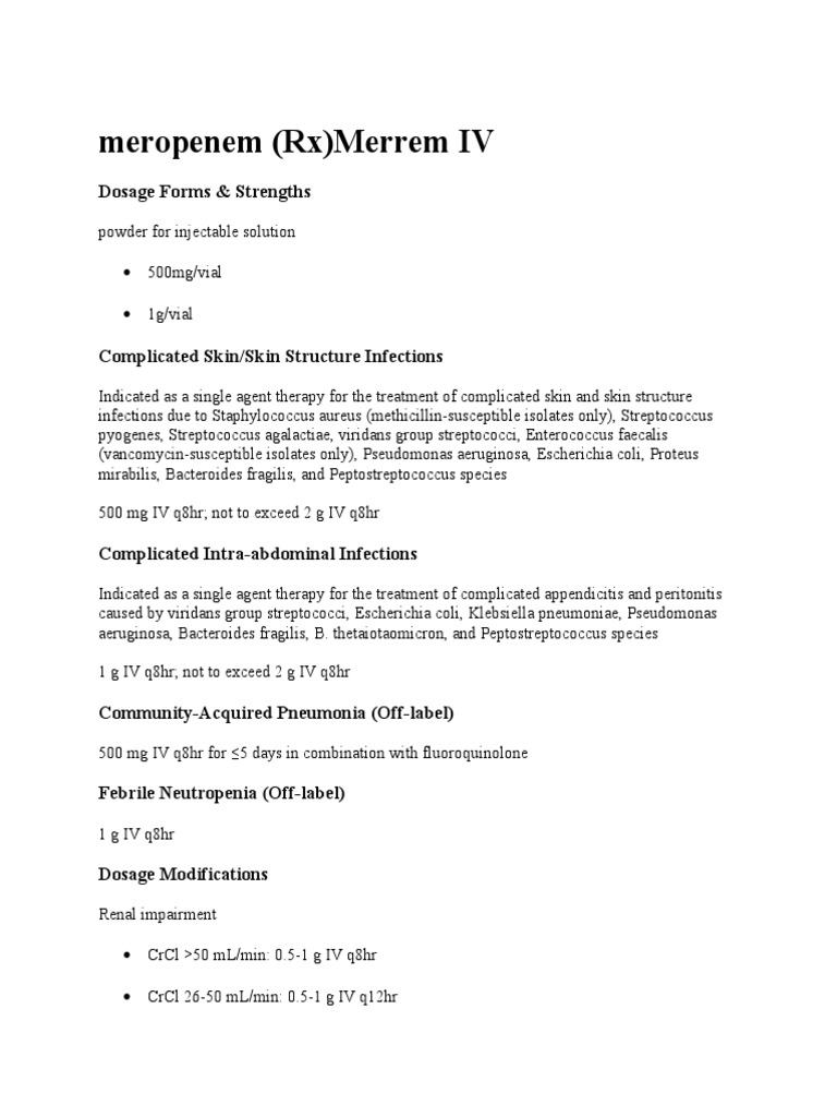 meropenem | Streptococcus | Renal Function