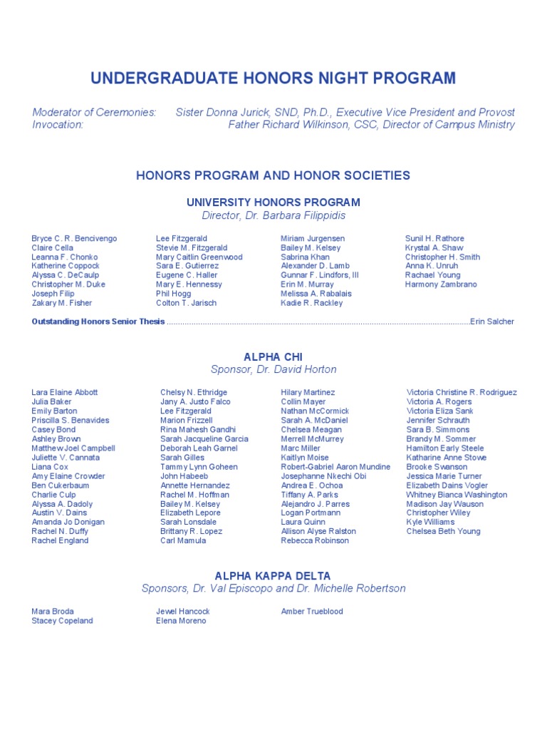 Honors Night Program | PDF