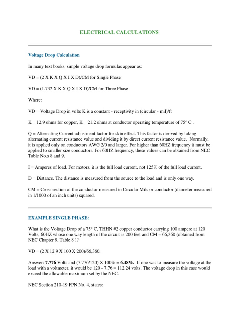 Three-Phase Voltage Drop Calculations | PDF | Electrical Conductor ...