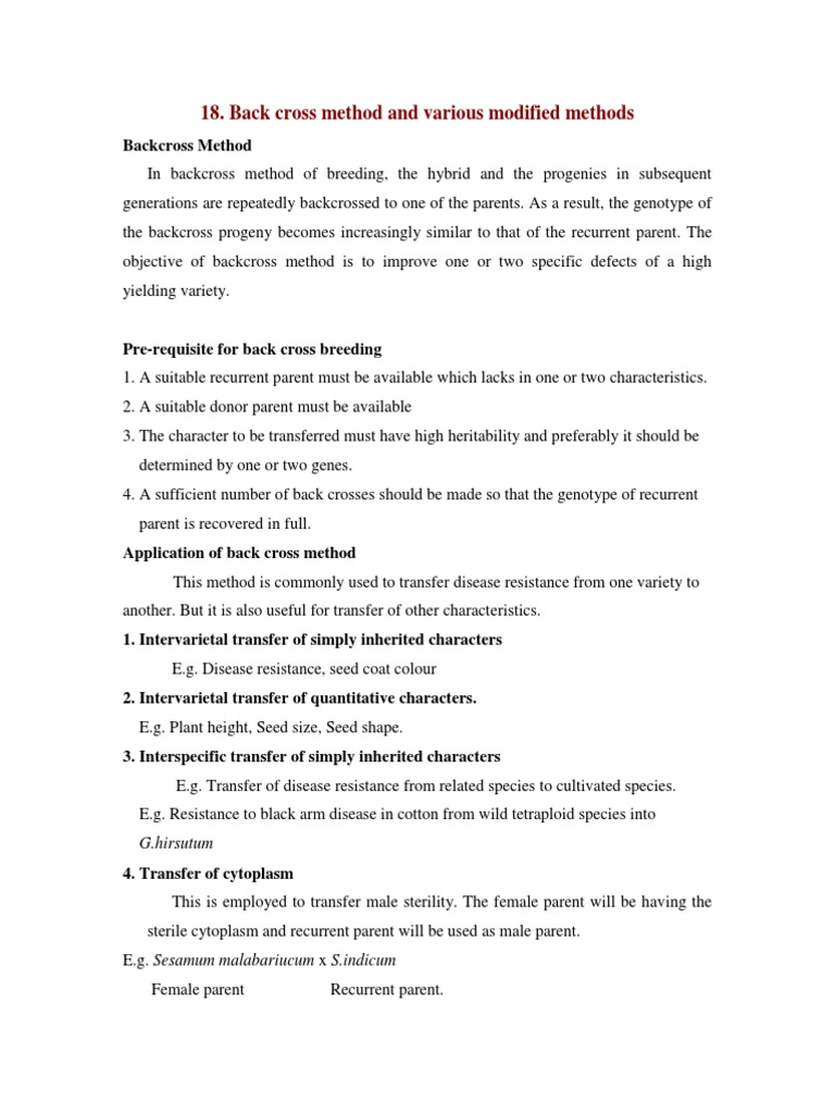 Backcross Method in Plant Breeding | PDF | Plant Breeding | Heritability