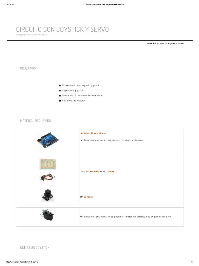 Circuito Con Joystick y Servo - Tutoriales Arduino | PDF