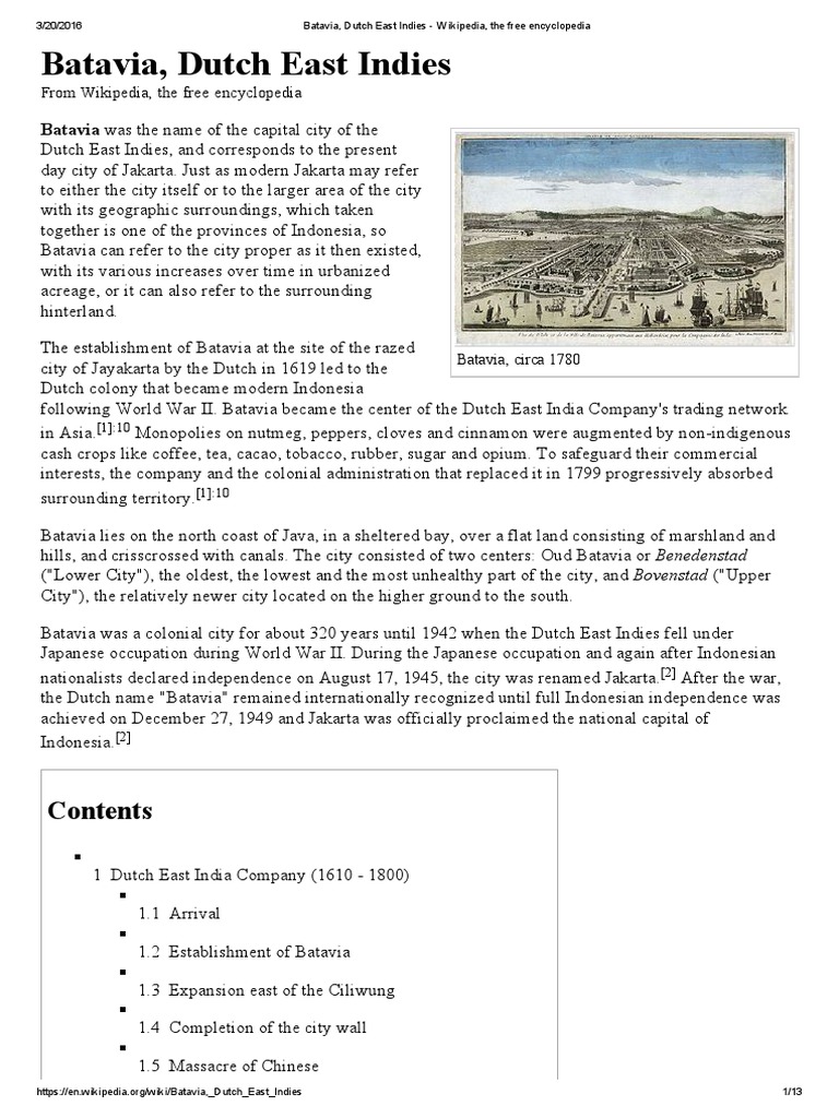 Batavia, Dutch East Indies - Wikipedia, The Free Encyclopedia | PDF