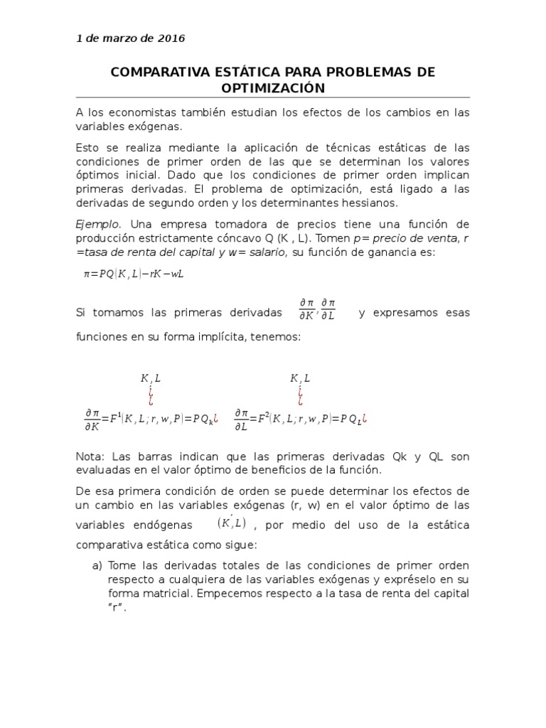 Comparativa Estática para Problemas de Optimización | PDF | Optimización Matemática | Derivado