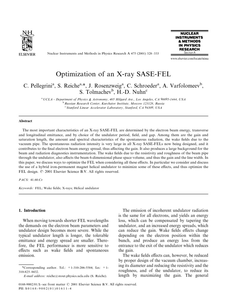 Optimization of An X-Ray SASE-FEL | PDF | Electron | Radiation