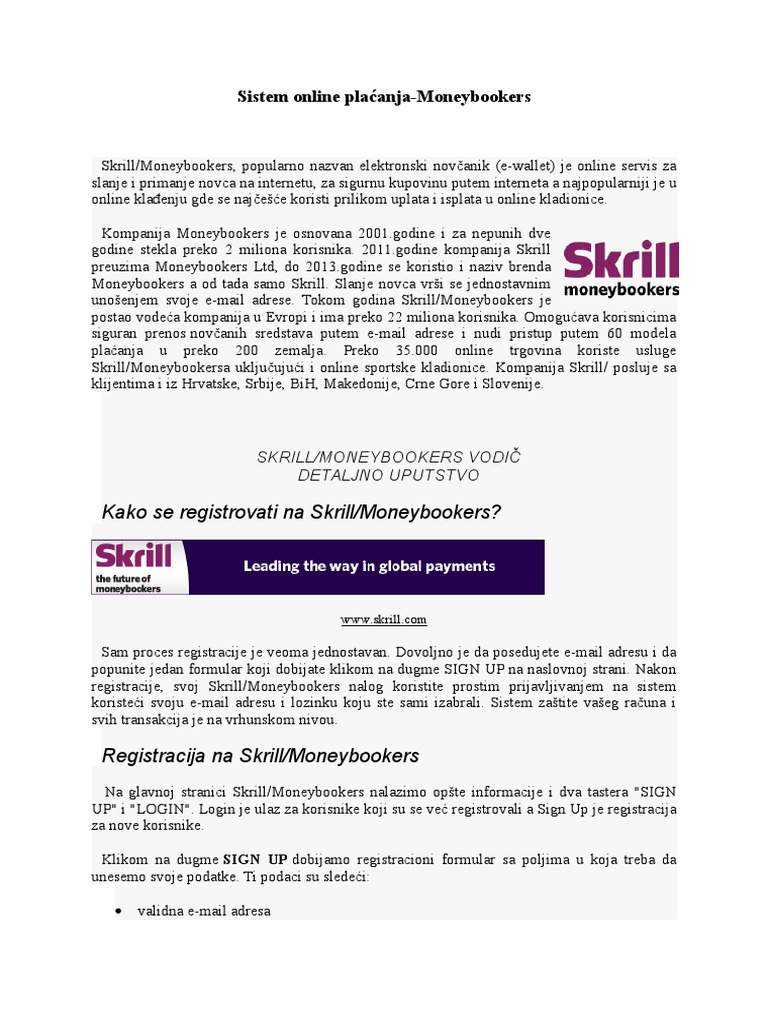 Skrill/Moneybookers Registracija i Uplate | PDF