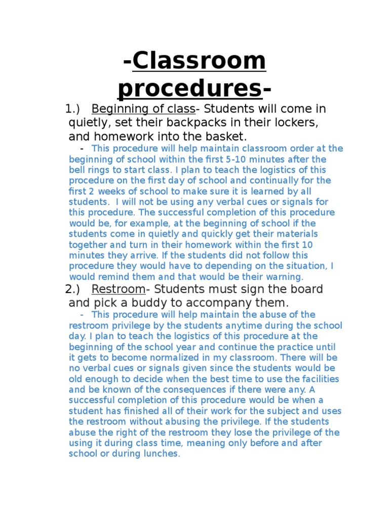 Classroom Procedures for Student Behavior | PDF | Cognitive Science ...