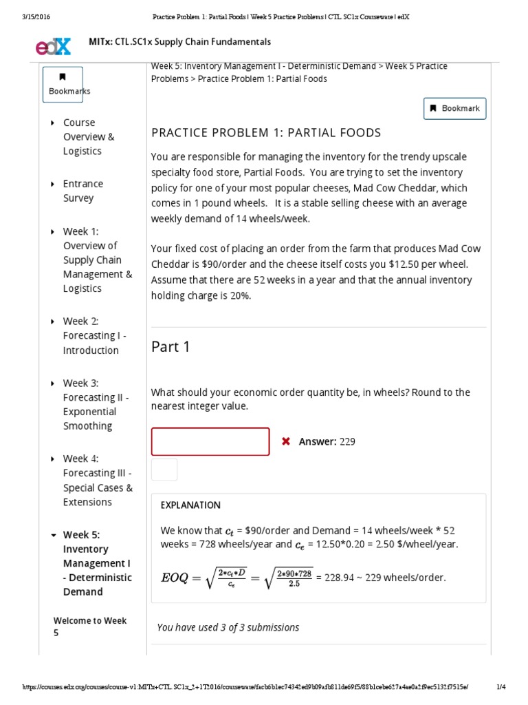 Practice Problem 1 - Partial Foods - Week 5 Practice Problems - CTL | PDF | Inventory | Economics