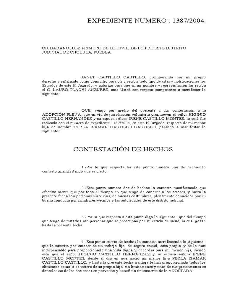 Consentimiento para adopción de Isamar Castillo | PDF | Adopción ...