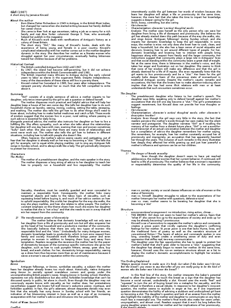 "Girl" by Jamaica Kincaid Analysis | PDF | Sex
