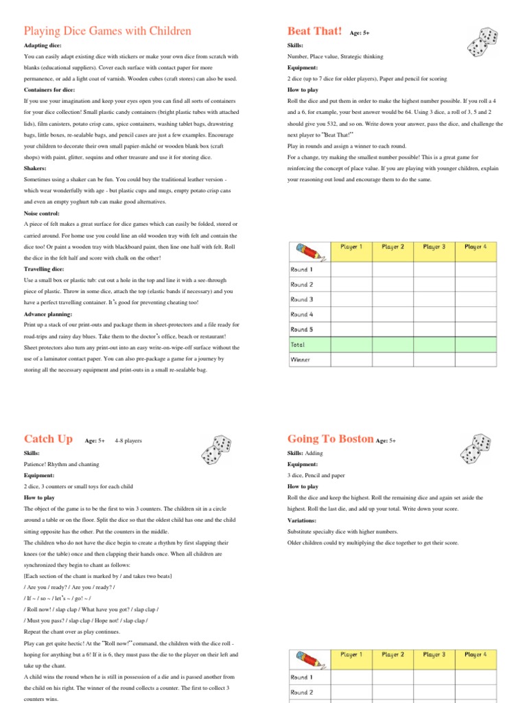 Dice Games | PDF | Dice | Teaching Mathematics