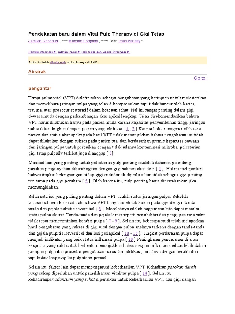 Pendekatan Baru Dalam Vital Pulp Therapy Di Gigi Tetap | PDF