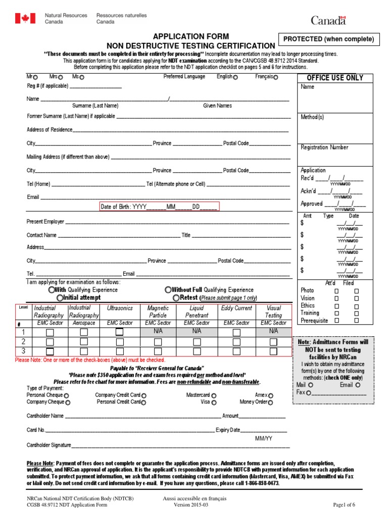 NDT Certification Application Form | PDF | Identity Document ...
