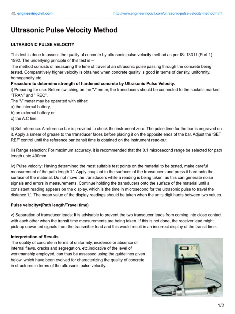 Ultrasonic Pulse Velocity Method | PDF | Ultrasound | Time