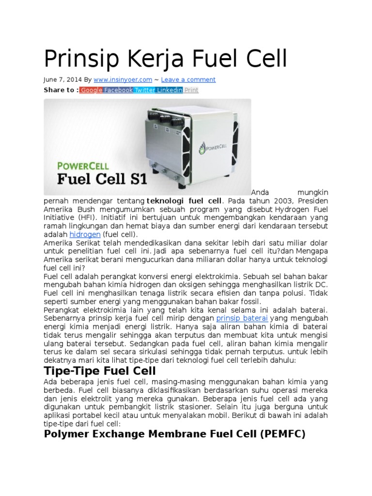 Prinsip Kerja Fuel Cell | PDF