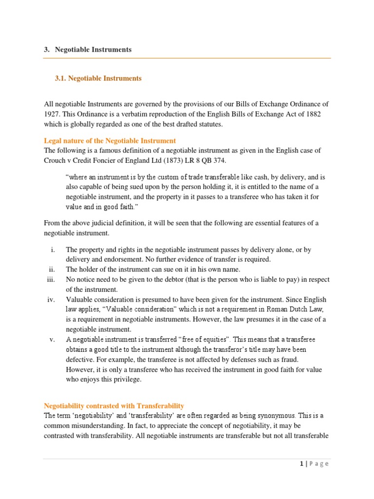 Negotiable Instruments Best PDF | PDF | Negotiable Instrument | Promissory Note