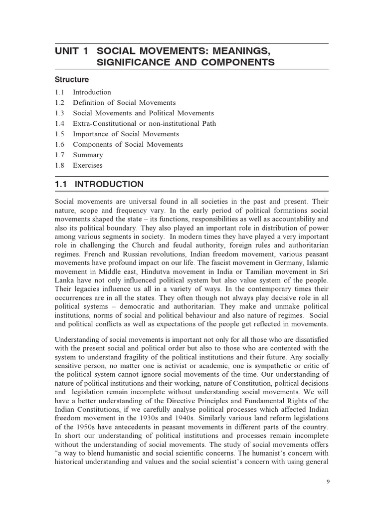 Unit-1 Social Movements - Meanings, Significance and Importance | PDF ...