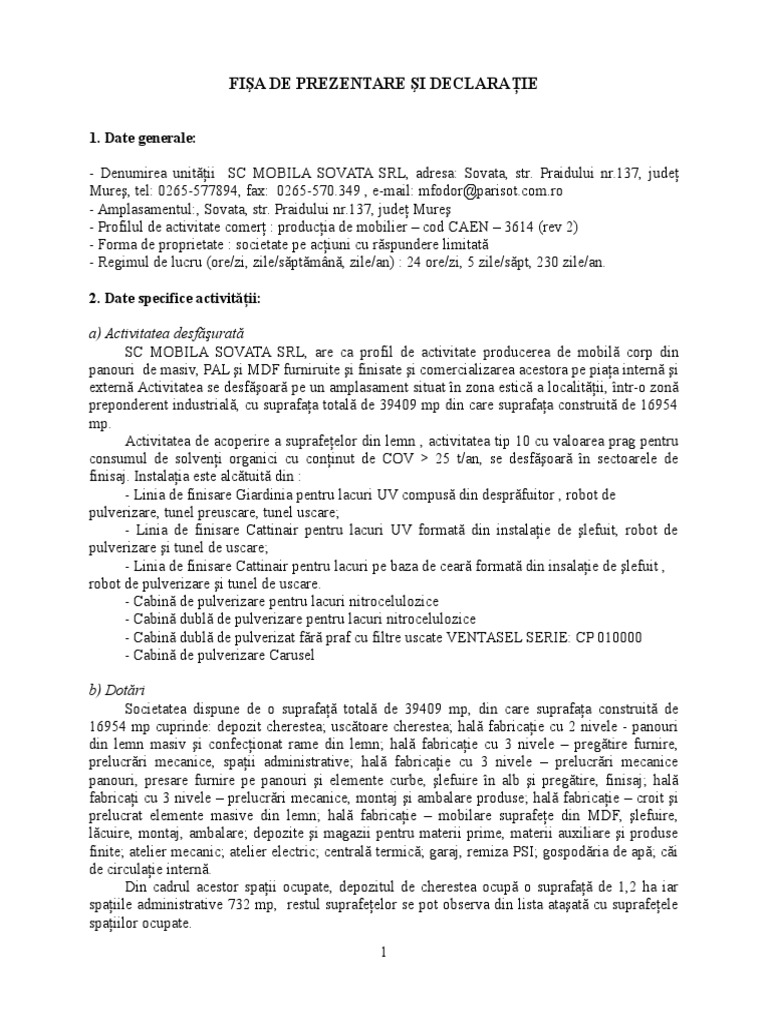 Fisa de Prezentare Si Declaratie | PDF