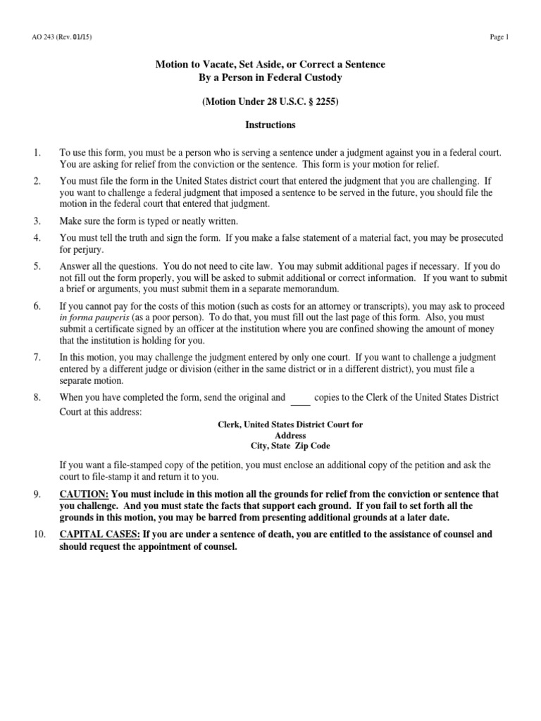 Motion to Vacate, Set Aside, or Correct a Sentence | Nolo Contendere ...