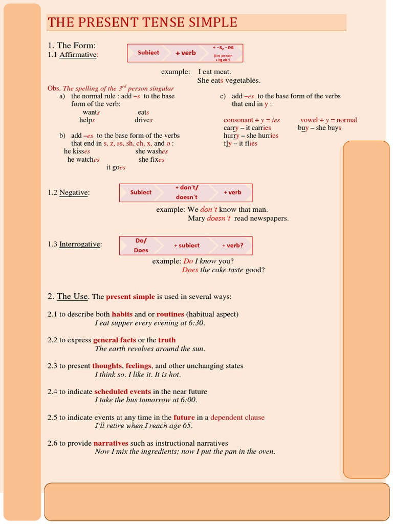 Present Simple Chart | PDF
