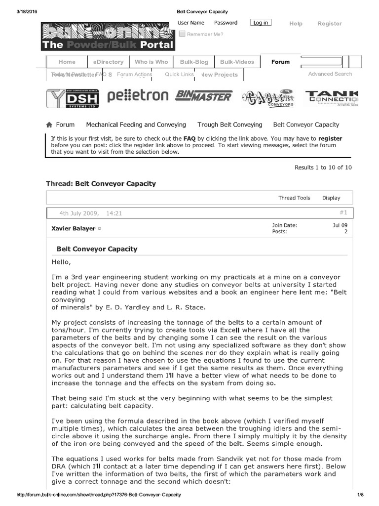 Belt Conveyor Capacity | PDF