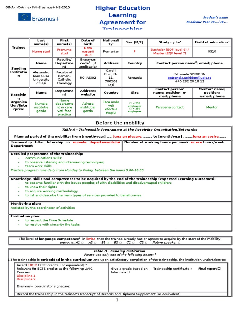 Learning-Agreement Traineeships Form 2015-2016-FINAL | Academic Degree ...
