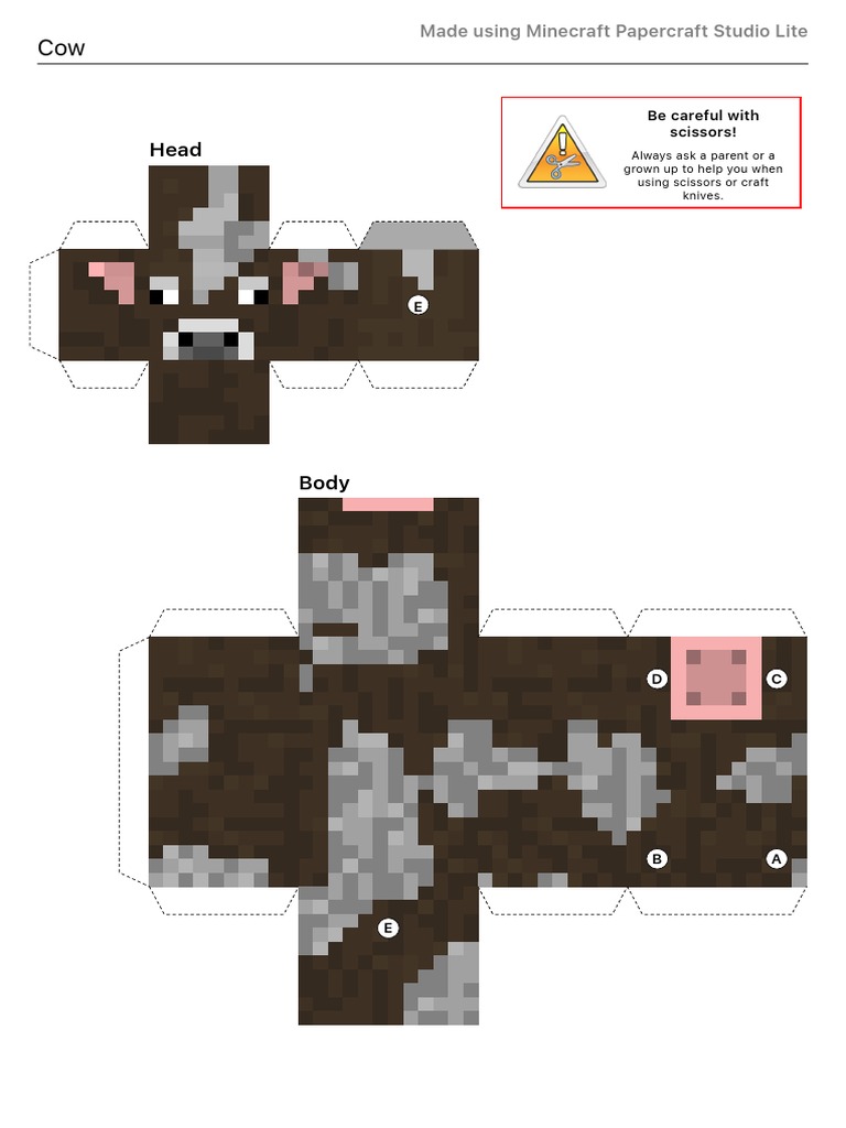 Cow Printable Minecraft Cow Papercraft Template Minecraft