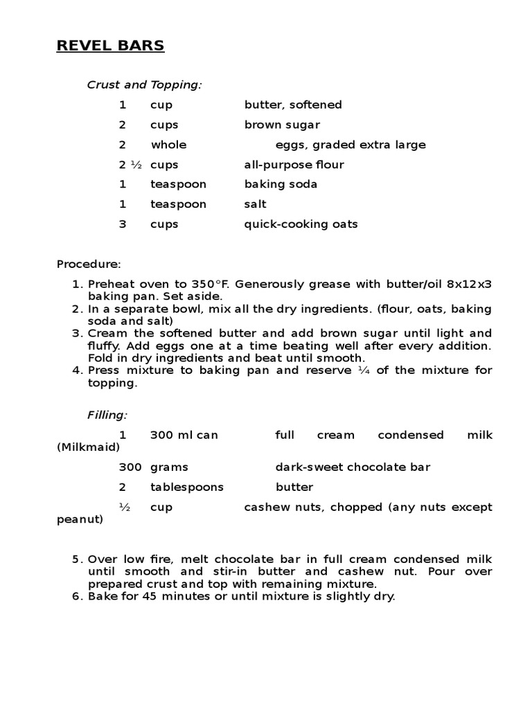 Revel Bars: Crust and Topping | PDF | Cooking, Food & Wine