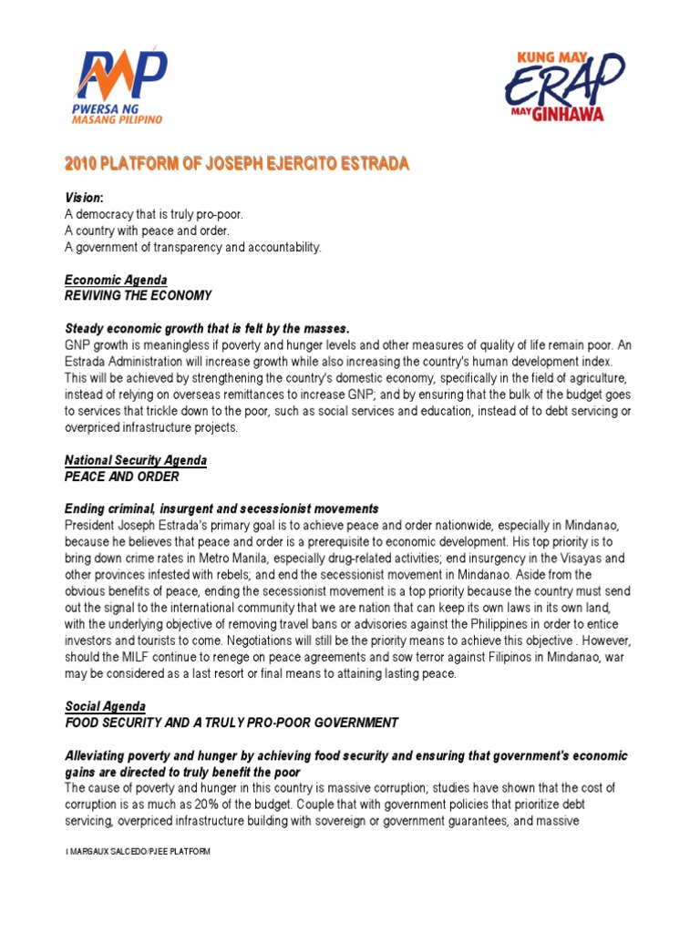 Estrada's 2010 Pro-Poor Agenda Overview | PDF | Employment | Philippines