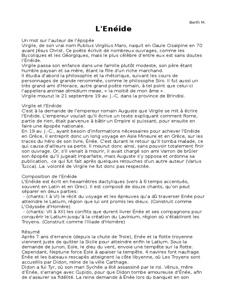 Résumé de L'enéide, Virgile | PDF | Énée | Virgile