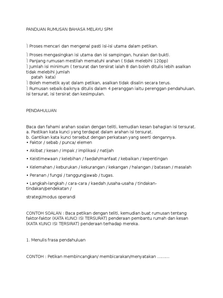 Panduan Rumusan Bahasa Melayu SPM | PDF