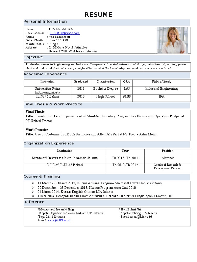 CV Example for Fresh Graduate Engineer | PDF | Engineering | Academia